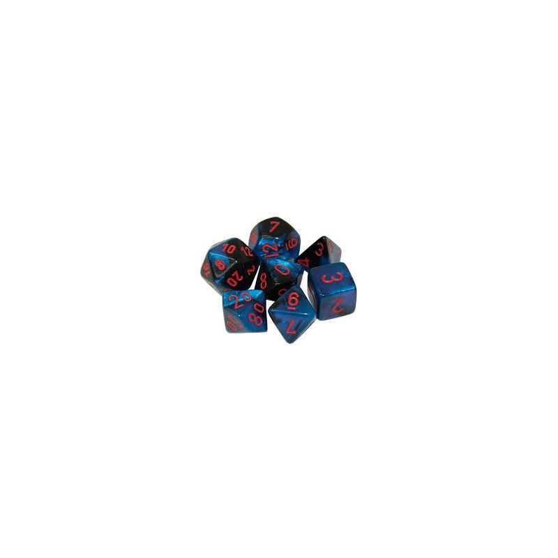 SET DE 7 DADOS GEMINI NEGRO-LUZ DE ESTRELLA C/ROJO